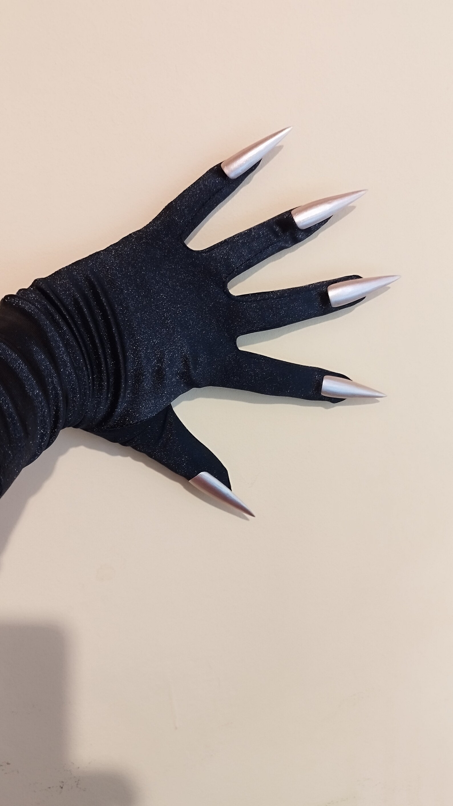 NEW Black Satin Elbow Length Gloves With Pearl Ecru Nails for Drag ...