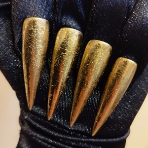 NEW Black Satin Gloves With Gold Nails Elbow Length Gloves for Drag ...