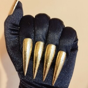 NEW Black Satin Gloves With Gold Nails Elbow Length Gloves for Drag ...