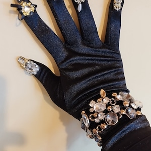 NEW Black Satin Over Elbow Length Gloves, Two Bracelets and a Necklace ...