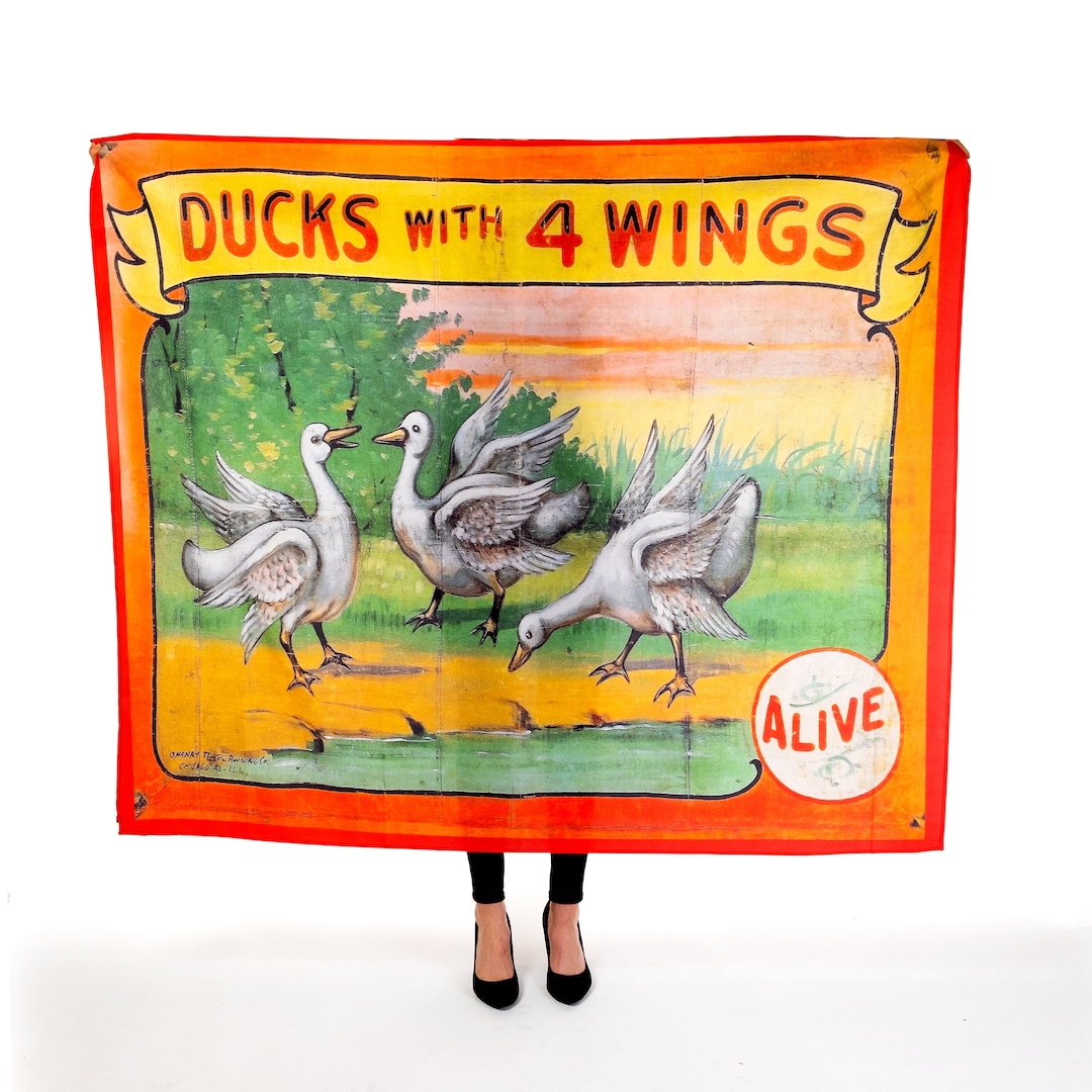 Antique Freak Sideshow Show Banner Replica Tapestry 50X60 4 Winged ...