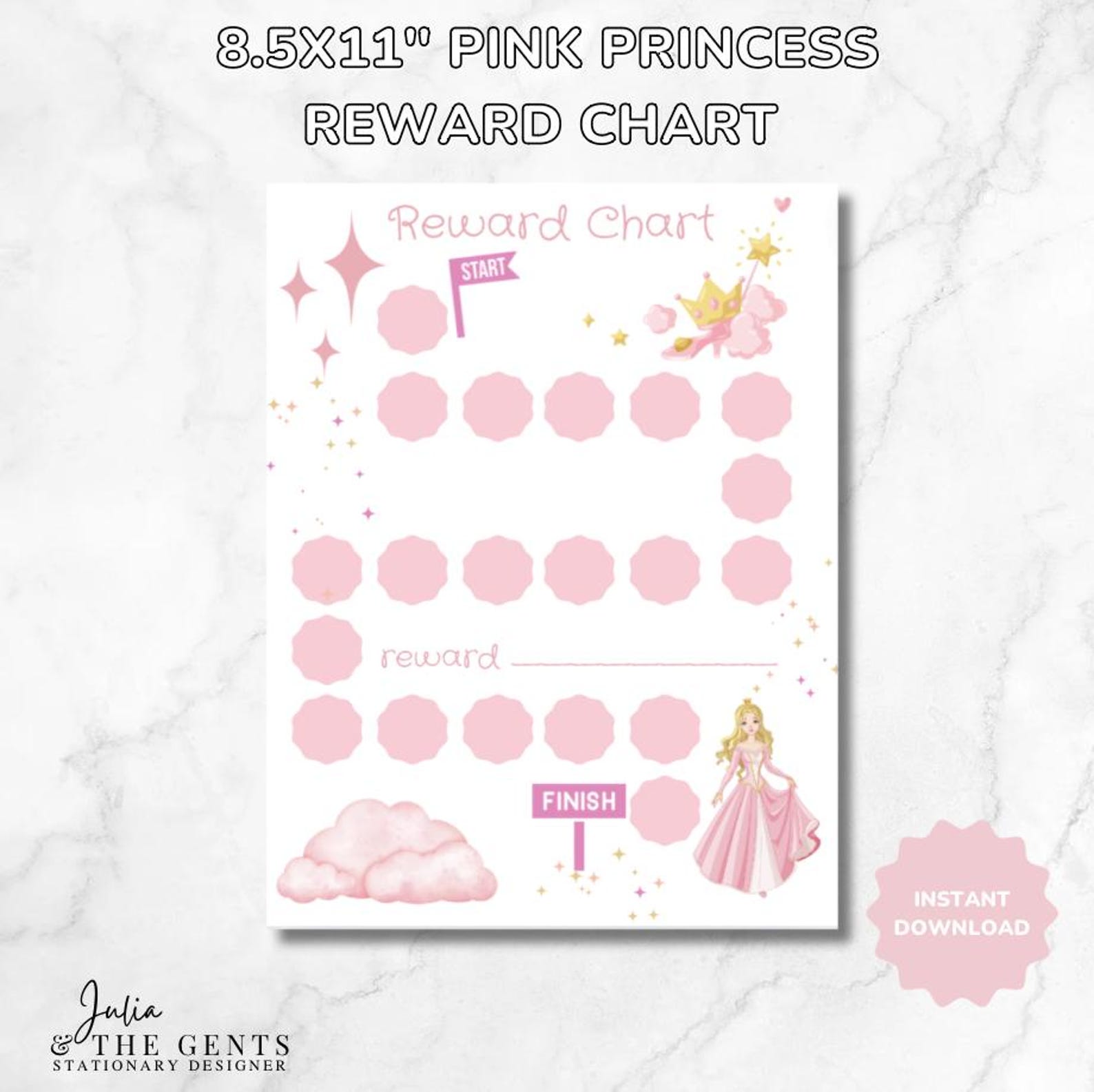 Instant Digital Download - Pink Girly Princess Reward Chart Tracker ...