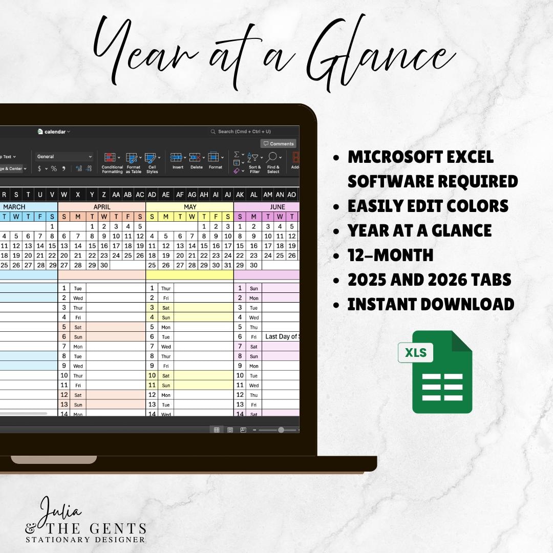 2025-2026, 12-month at a Glance, Monthly Yearly Calendar, Instant ...