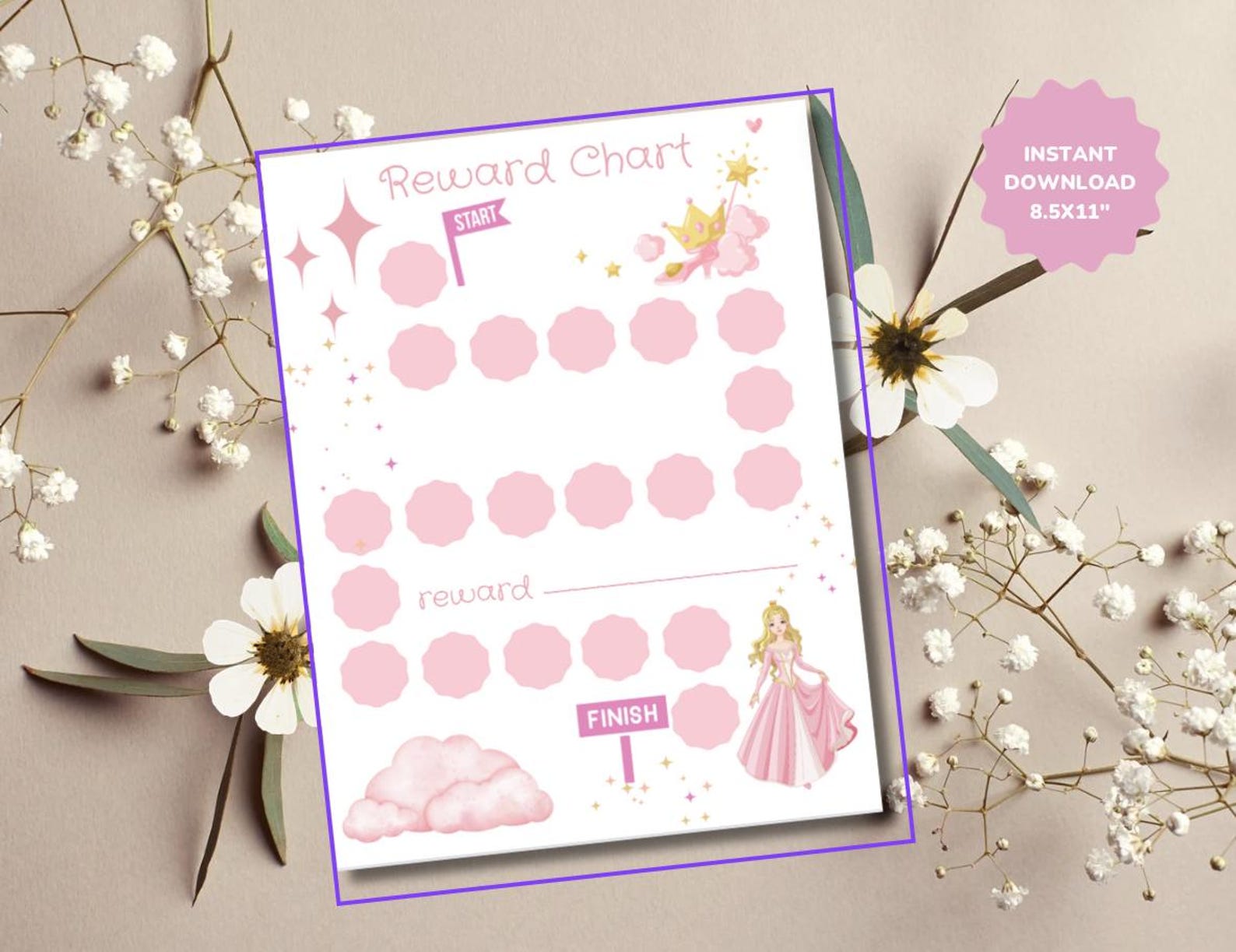 Instant Digital Download - Pink Girly Princess Reward Chart Tracker ...