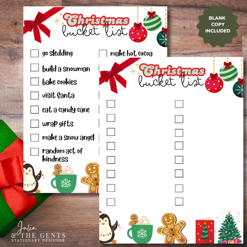 Instant Download Printable - Christmas Bucket List, Holiday Bucket List ...