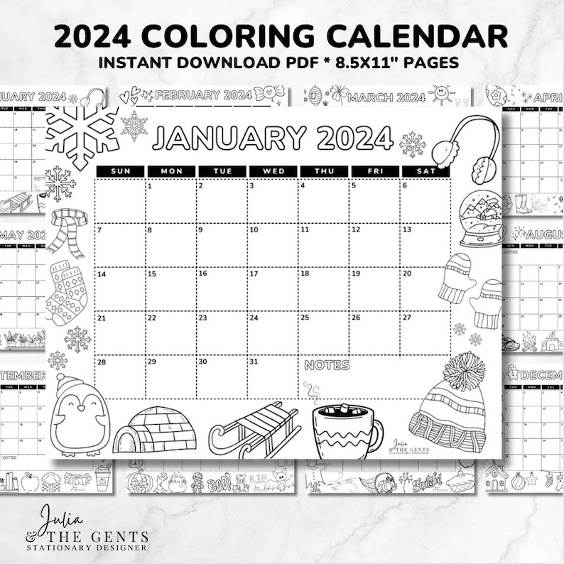 Instant Download PDF, Planner - 2025 12-month Monthly Coloring Calendar ...