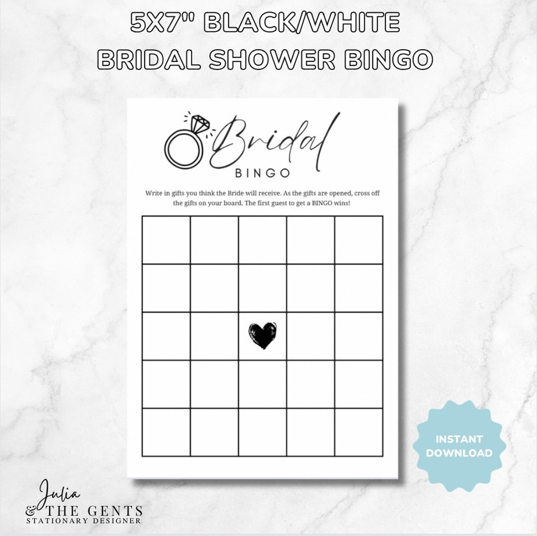 Instant Digital Download Black White Bridal Shower Bingo, Ring, Bling ...