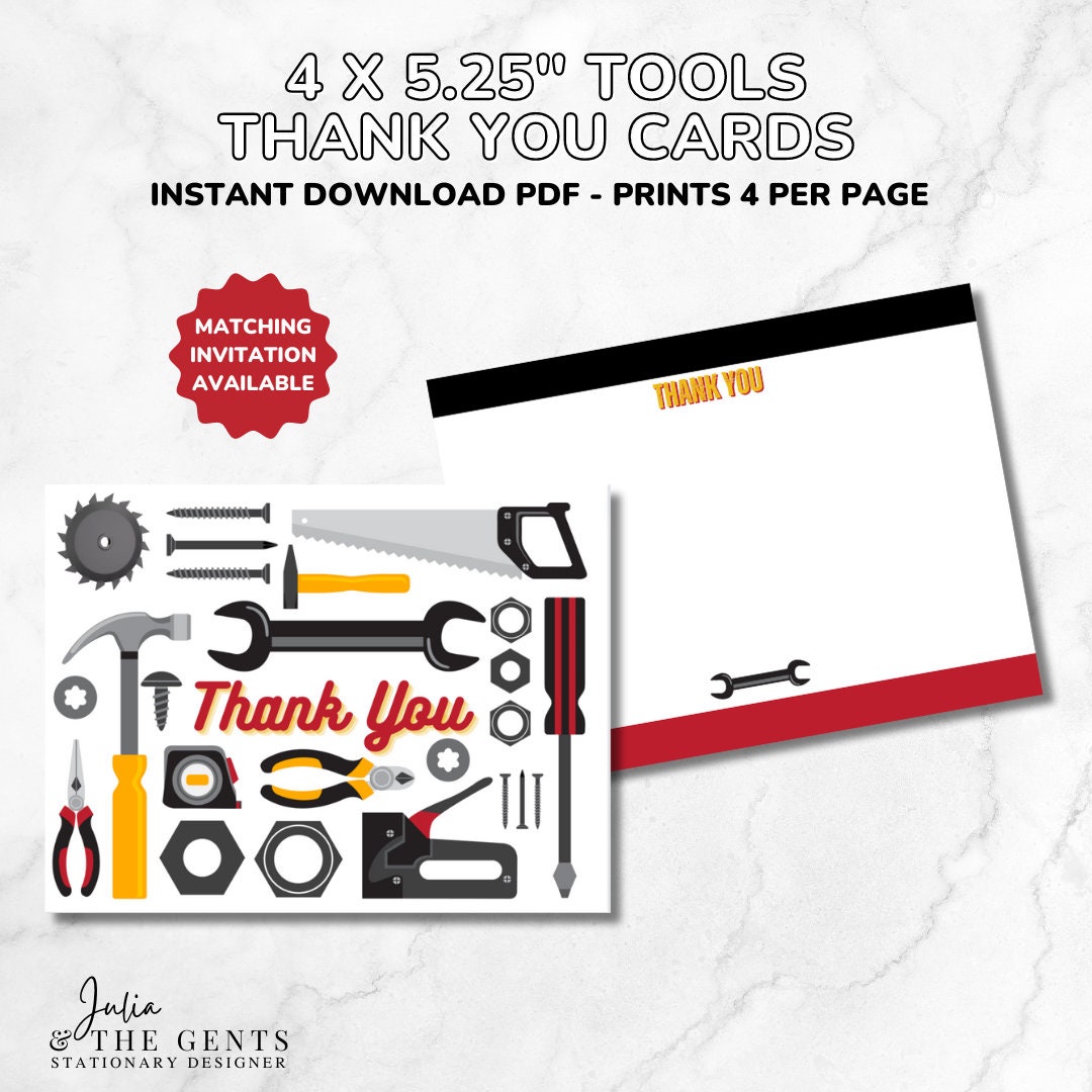 Instant Digital Download Blank Thank You Cards, Flat 4x5.25, Tools ...