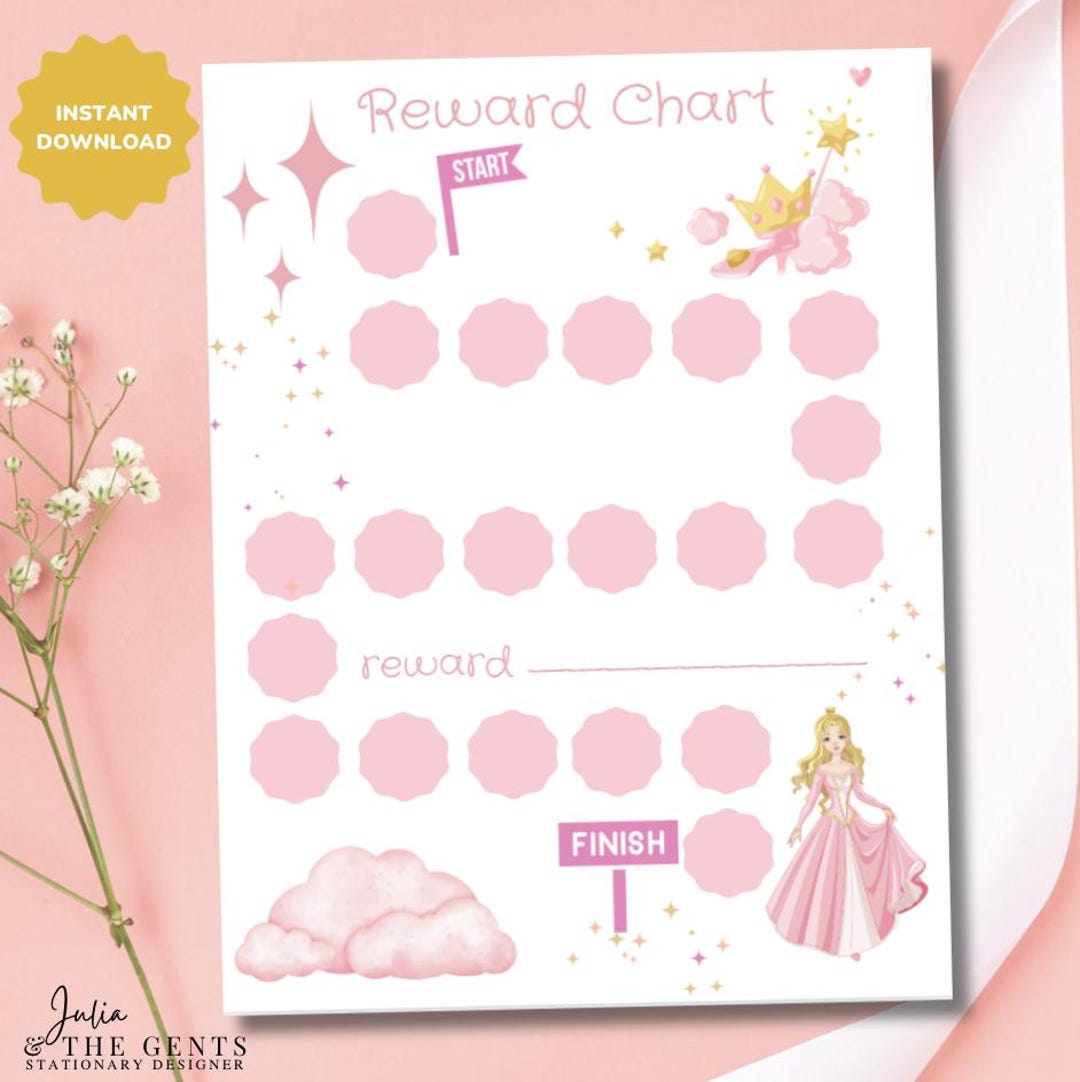 Instant Digital Download - Pink Girly Princess Reward Chart Tracker ...