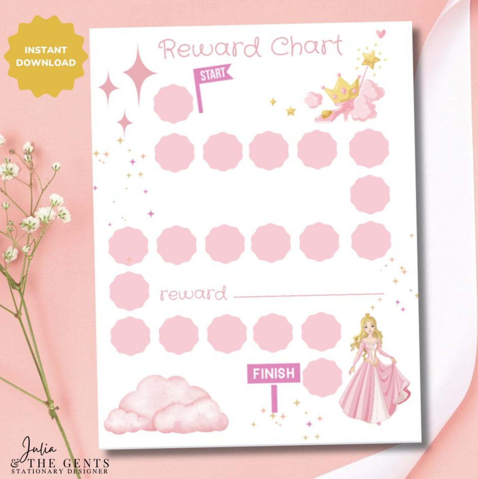 Instant Digital Download - Pink Girly Princess Reward Chart Tracker ...