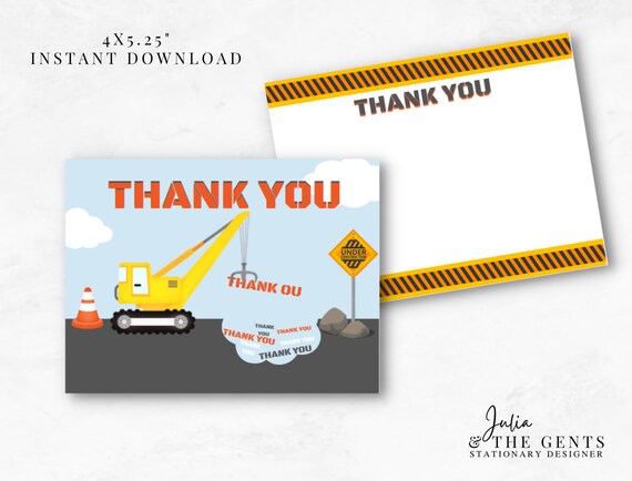 Construction Blank Thank You Cards Instant Digital Download - Etsy