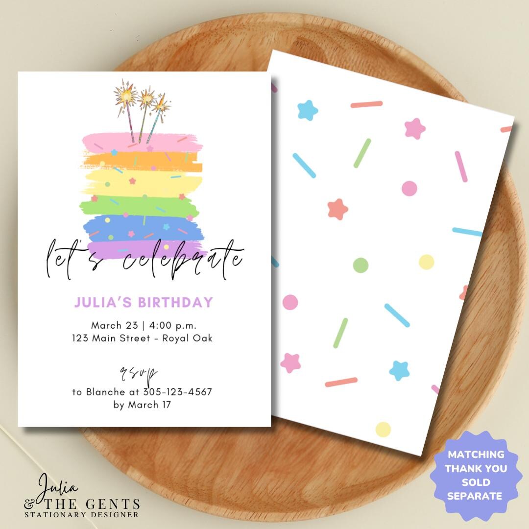 Let's Celebrate, Rainbow Birthday Cake, Brushstroke, Kids Adult ...