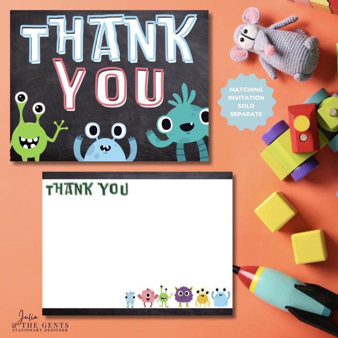 Instant Digital Download, Colorful Monsters Thank You Cards, Flat 4x5 ...