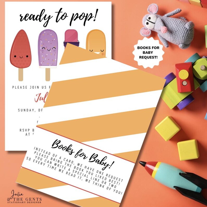 Ready to Pop Baby Shower Invitation, Popsicles Bring a Book Instead of ...