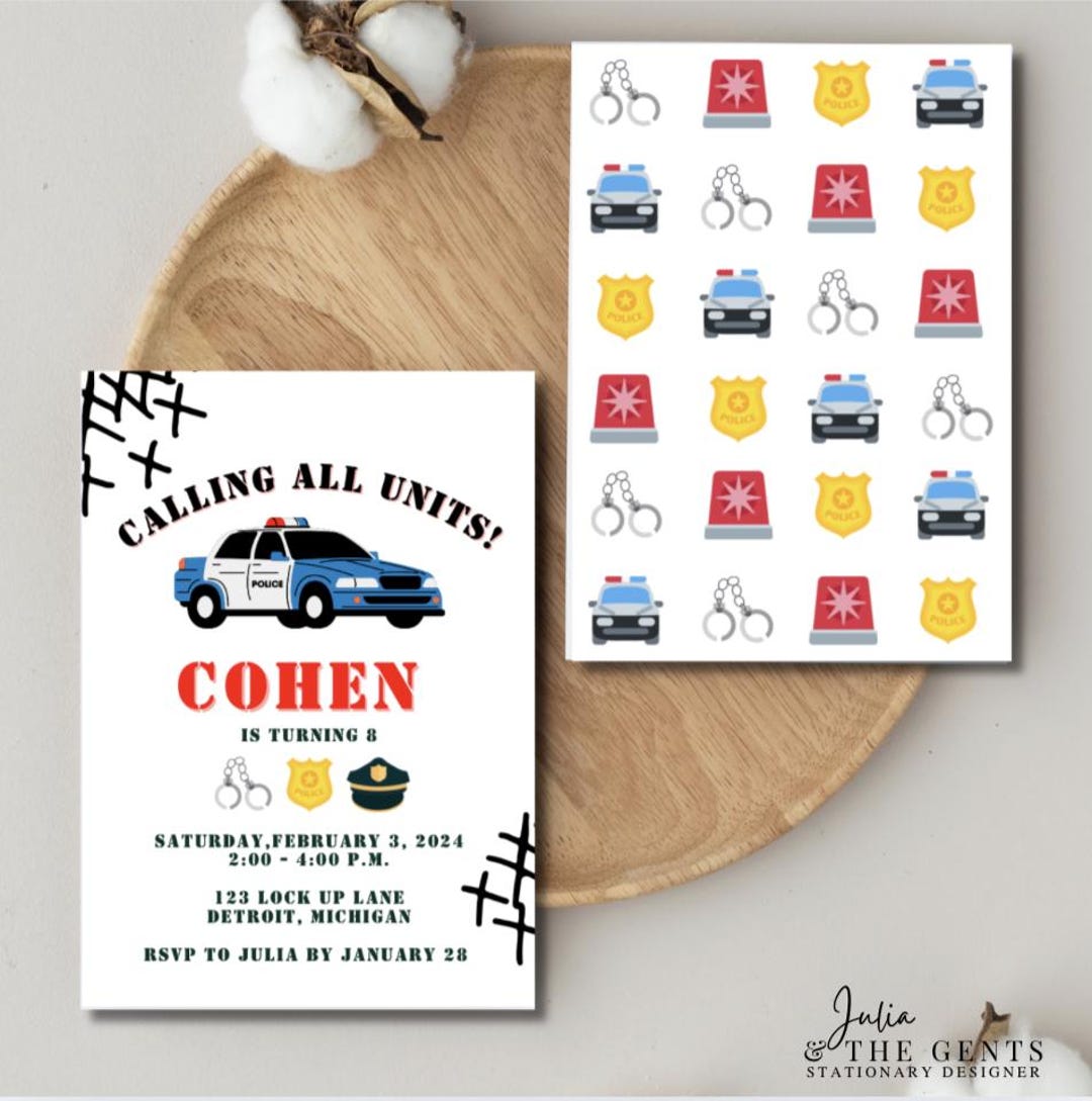 Police Cop Car, Kids Birthday Party Invitation, Calling All Units ...