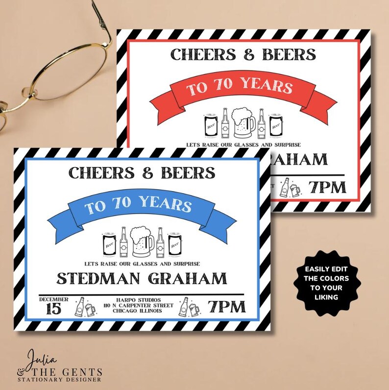 Adult Surprise Birthday Party Invitation, Cheers Beers to Years, Mens ...