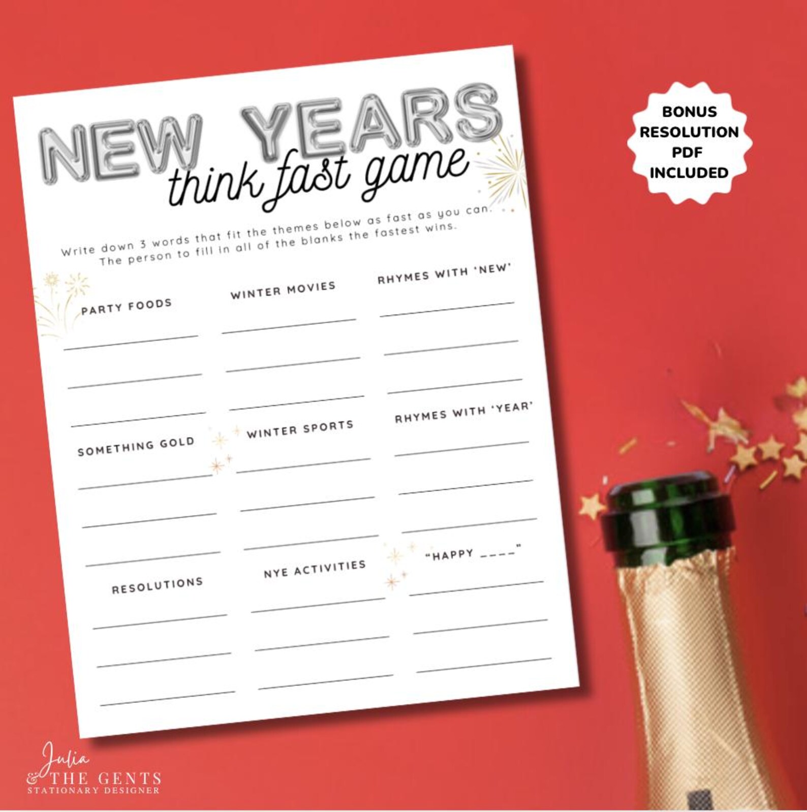 Instant Download Printable - New Years Eve Game, NYE Party Game, NYE ...