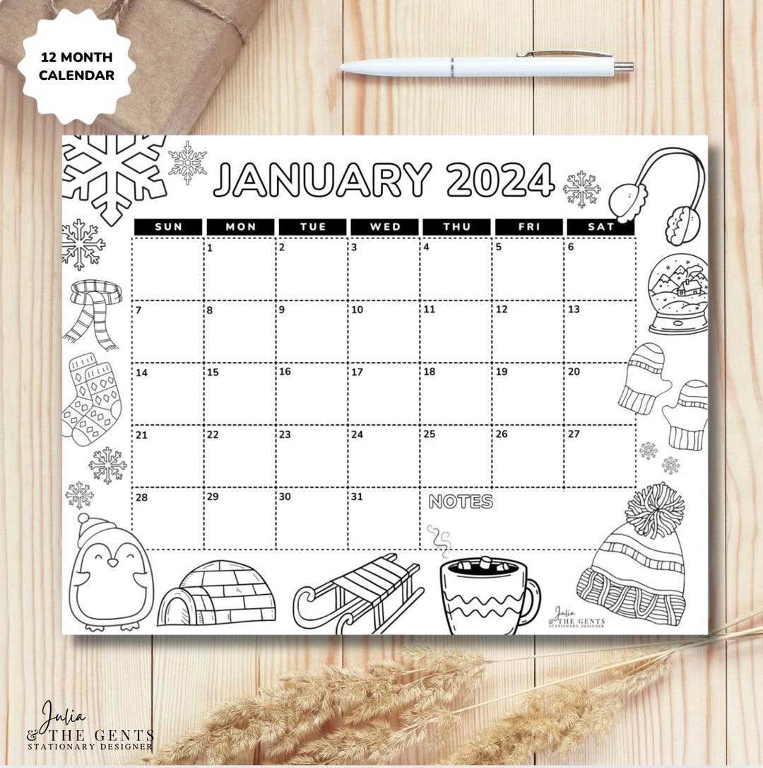 Instant Download PDF, Planner - 2025 12-month Monthly Coloring Calendar ...