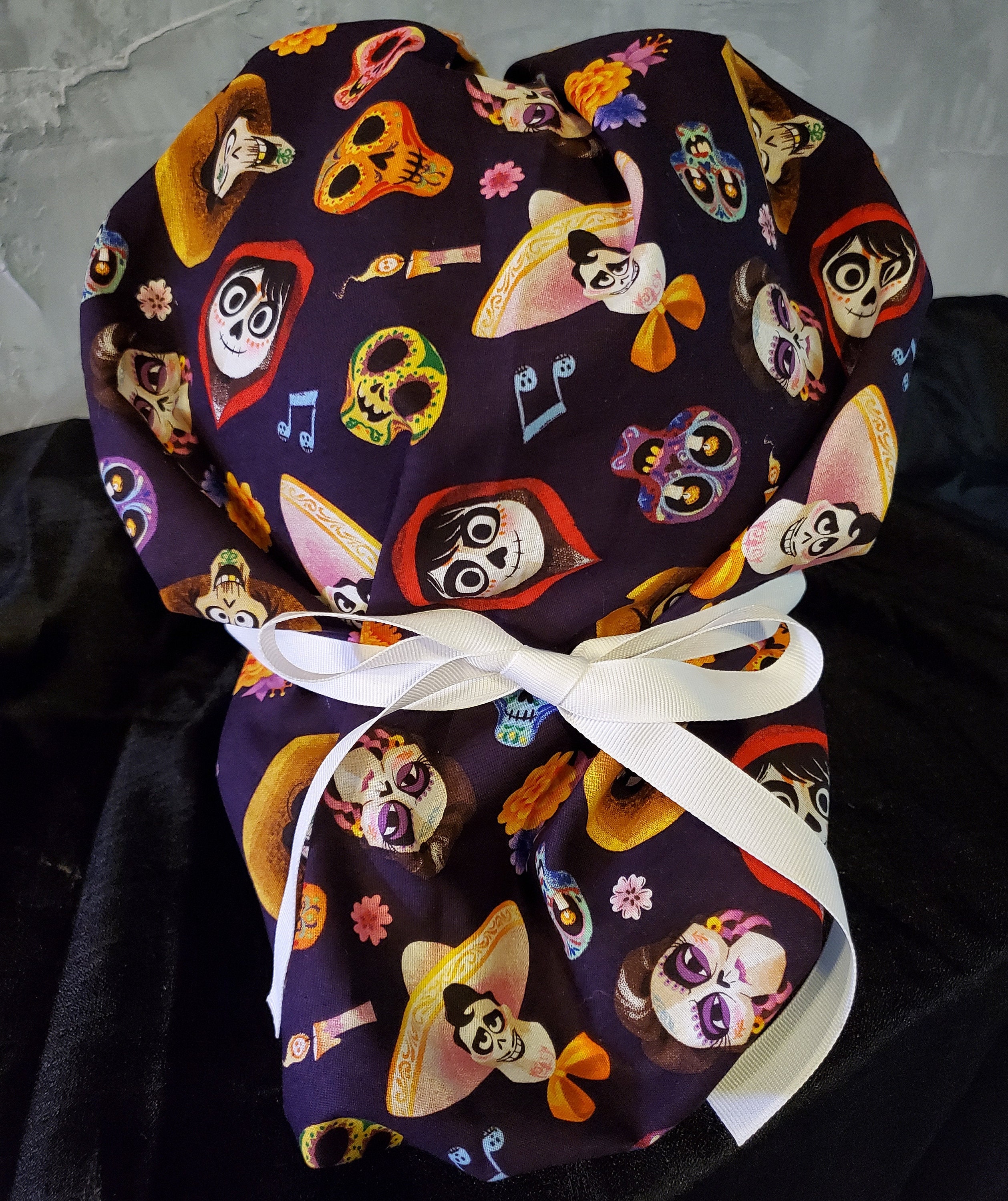 Coco/day of the Dead Surgical Scrub Cap Bouffant Style With White Ribbons - Etsy