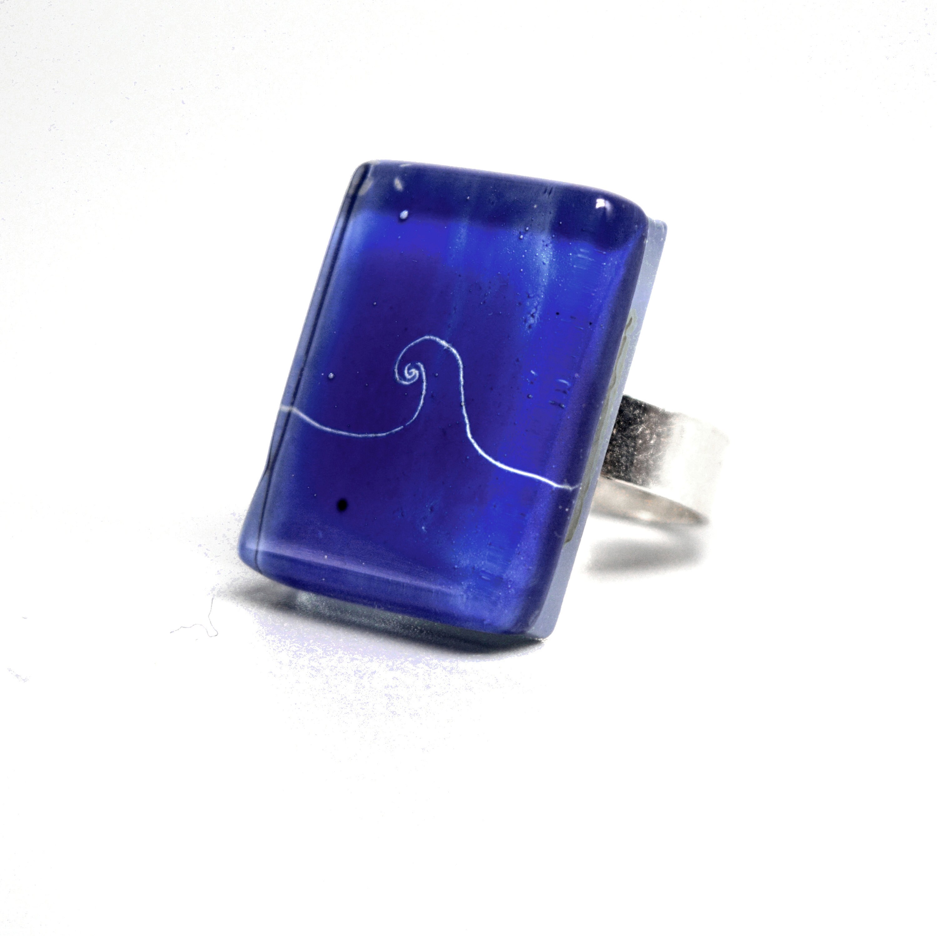 Royal Blue Ocean Ring With Wave, Chunky Rectangle Ring Adjustable Size ...