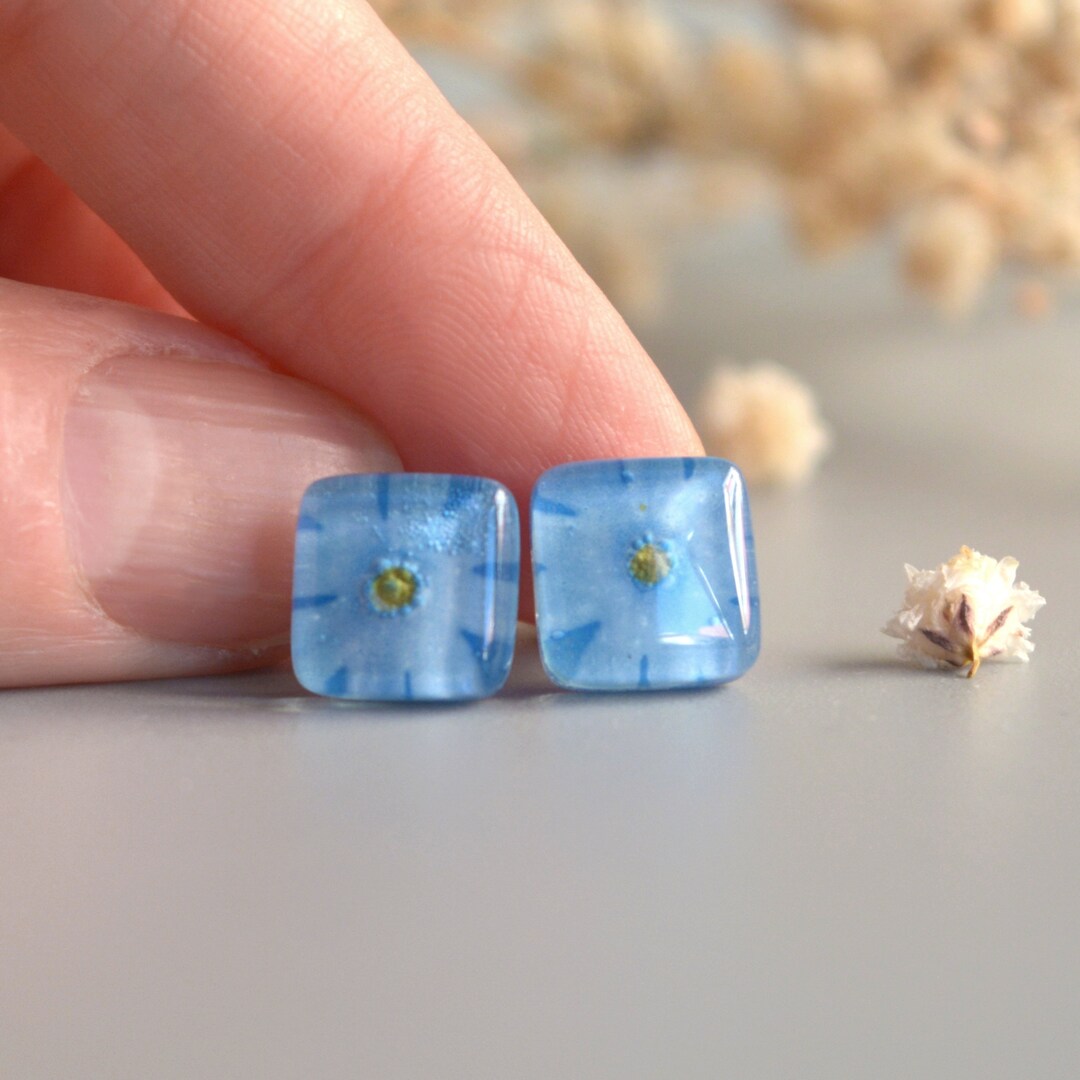 Tiny Flower Earrings in Cerulean Blue, Sterling Silver and Hand Made ...