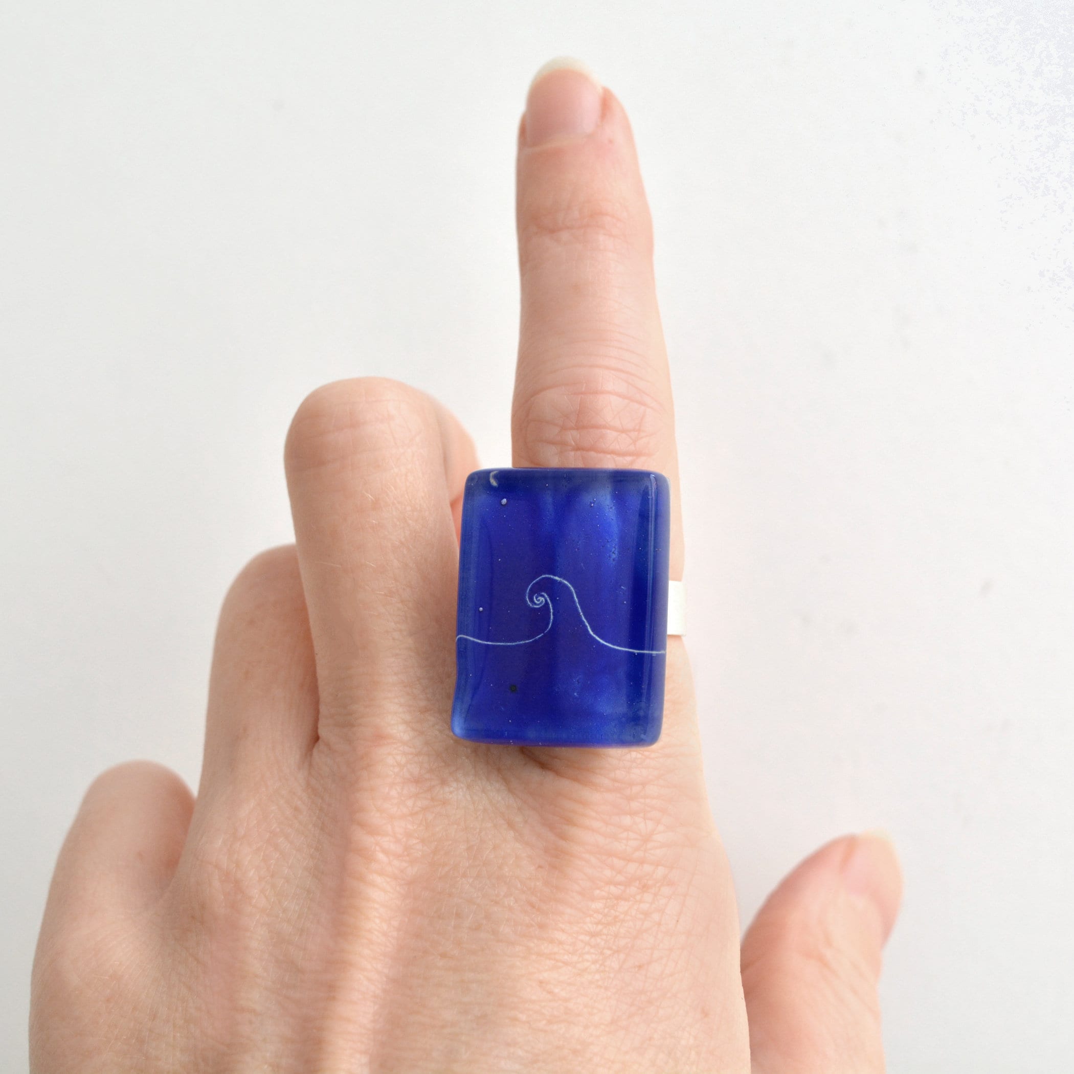 Royal Blue Ocean Ring With Wave, Chunky Rectangle Ring Adjustable Size, Nature Jewelry, Beach ...