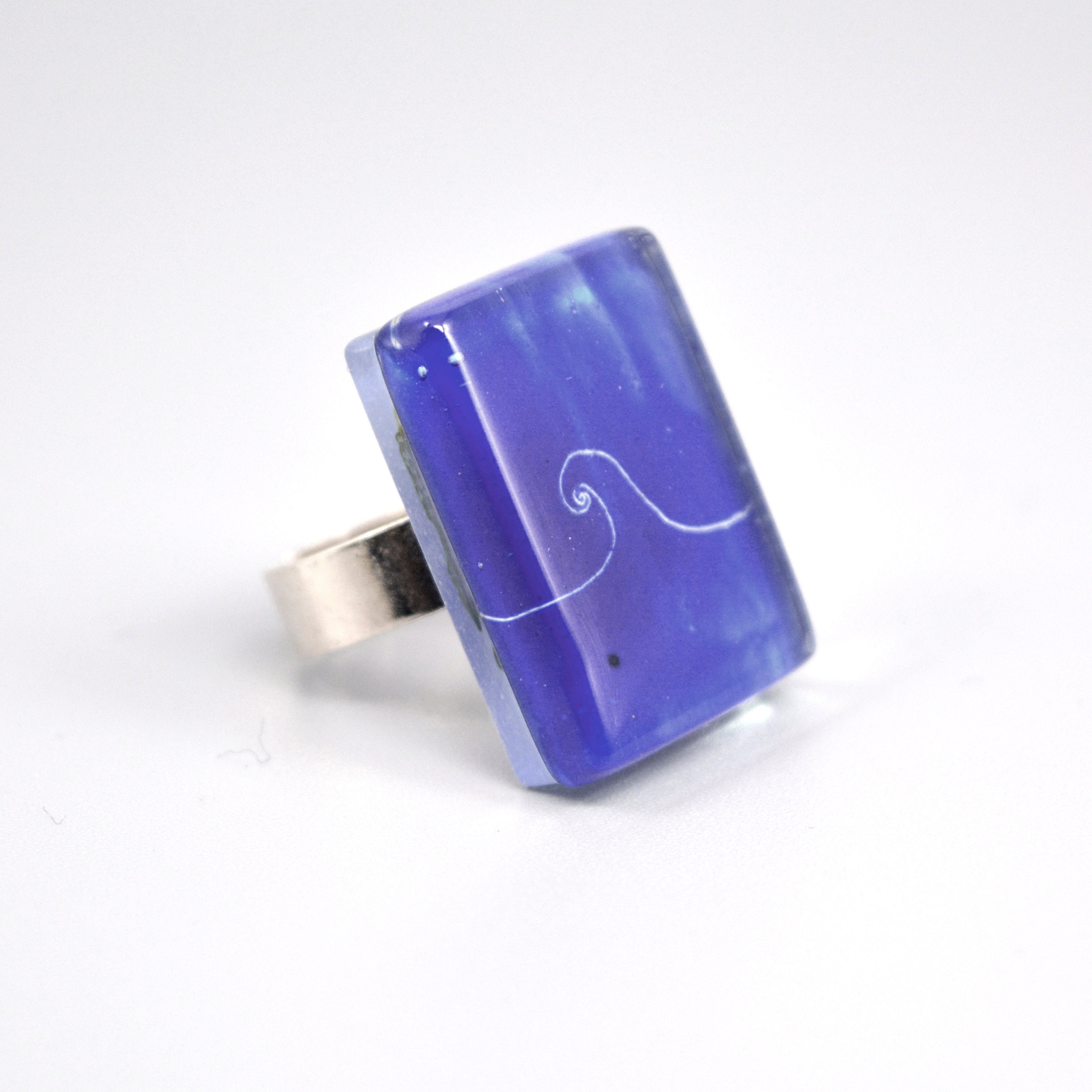 Royal Blue Ocean Ring With Wave, Chunky Rectangle Ring Adjustable Size, Nature Jewelry, Beach ...
