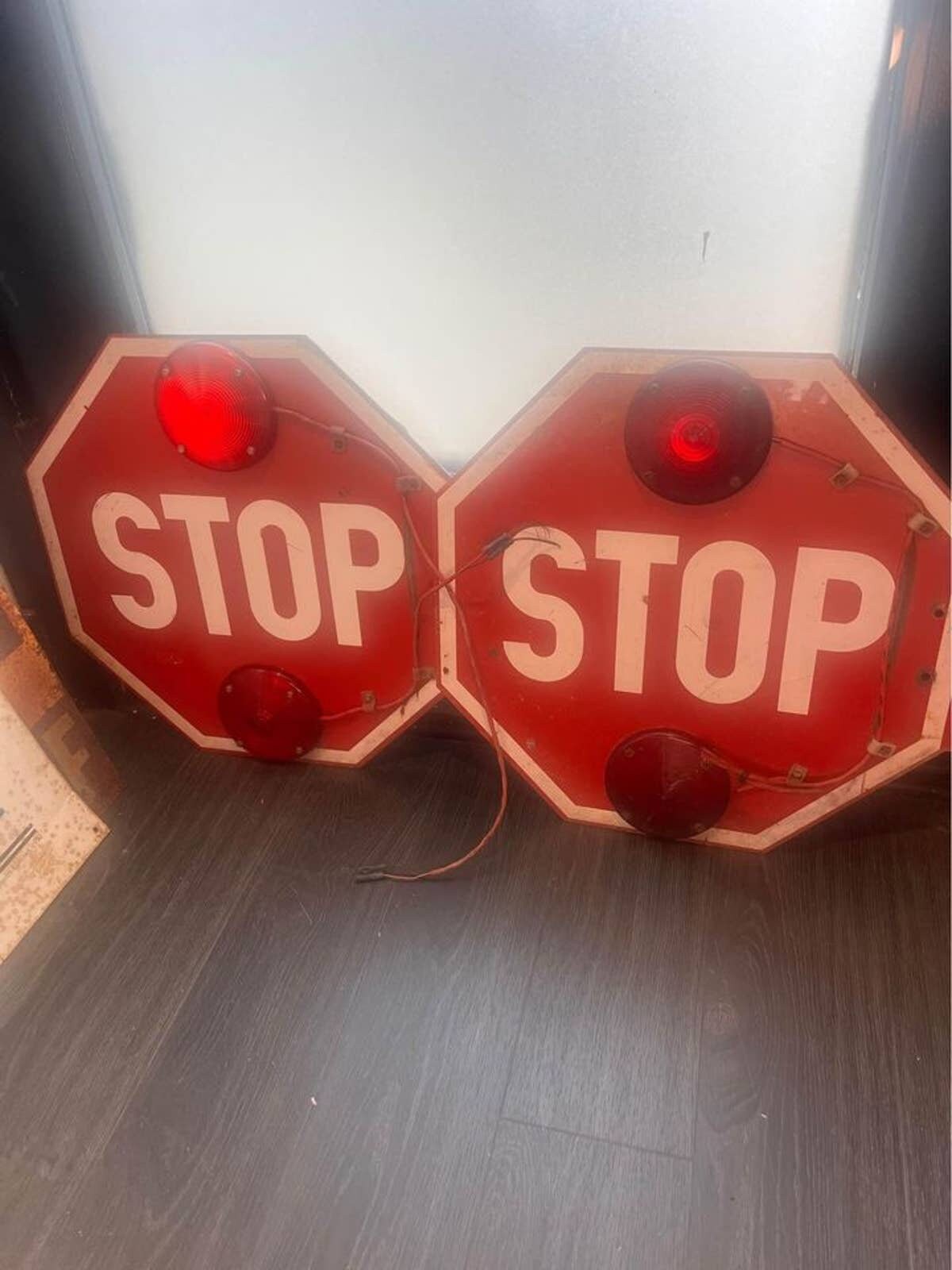 Original Vintage Blinking Lighted Stop Signs off a School Bus Swing Out ...
