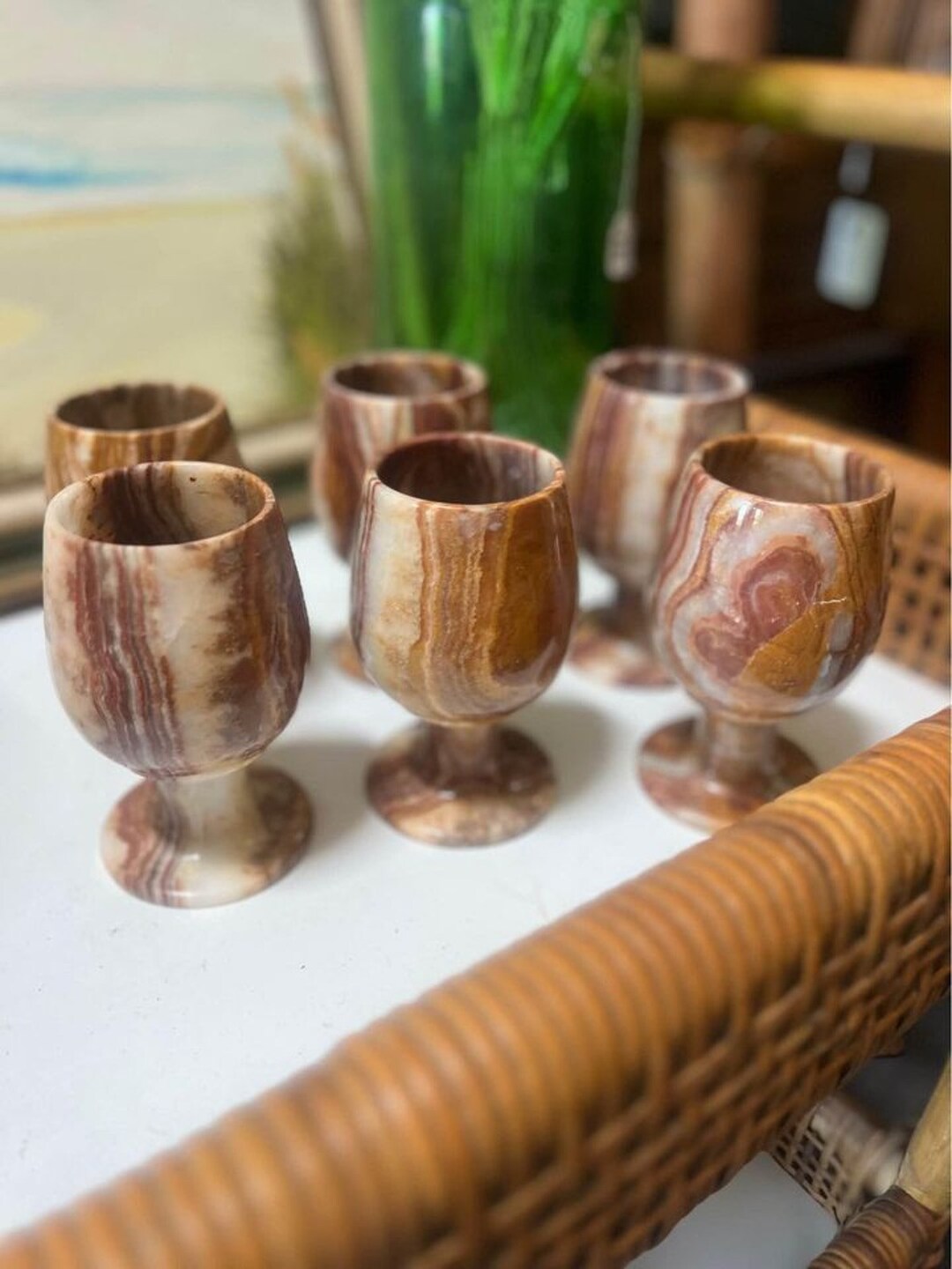 Set of 6 Vintage Onyx Wine Glasses Goblets - Etsy