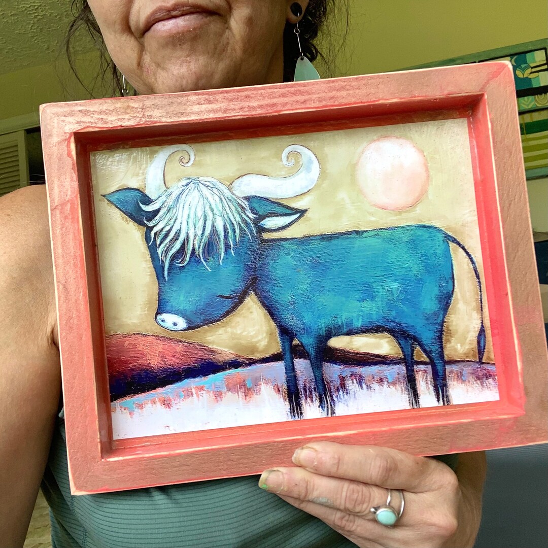 Babe the Blue Ox Whimsical Folk Art Nursery Rhyme Print Cow Farm Theme ...