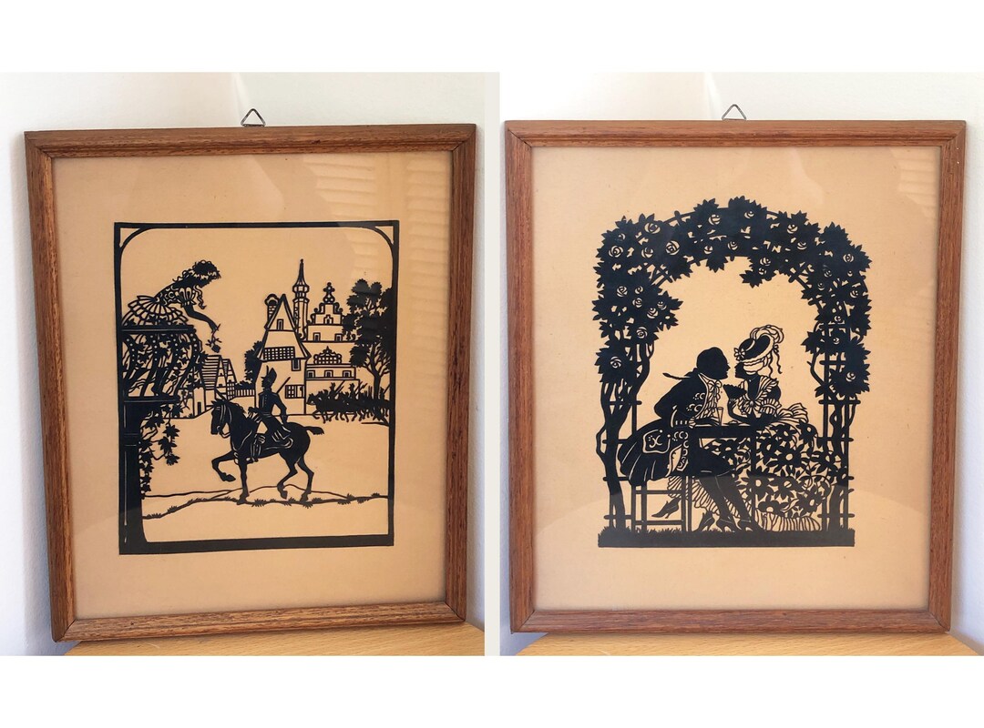 Vintage Framed German Scherenschnitte, Black Paper Silhouettes, Pair - Etsy