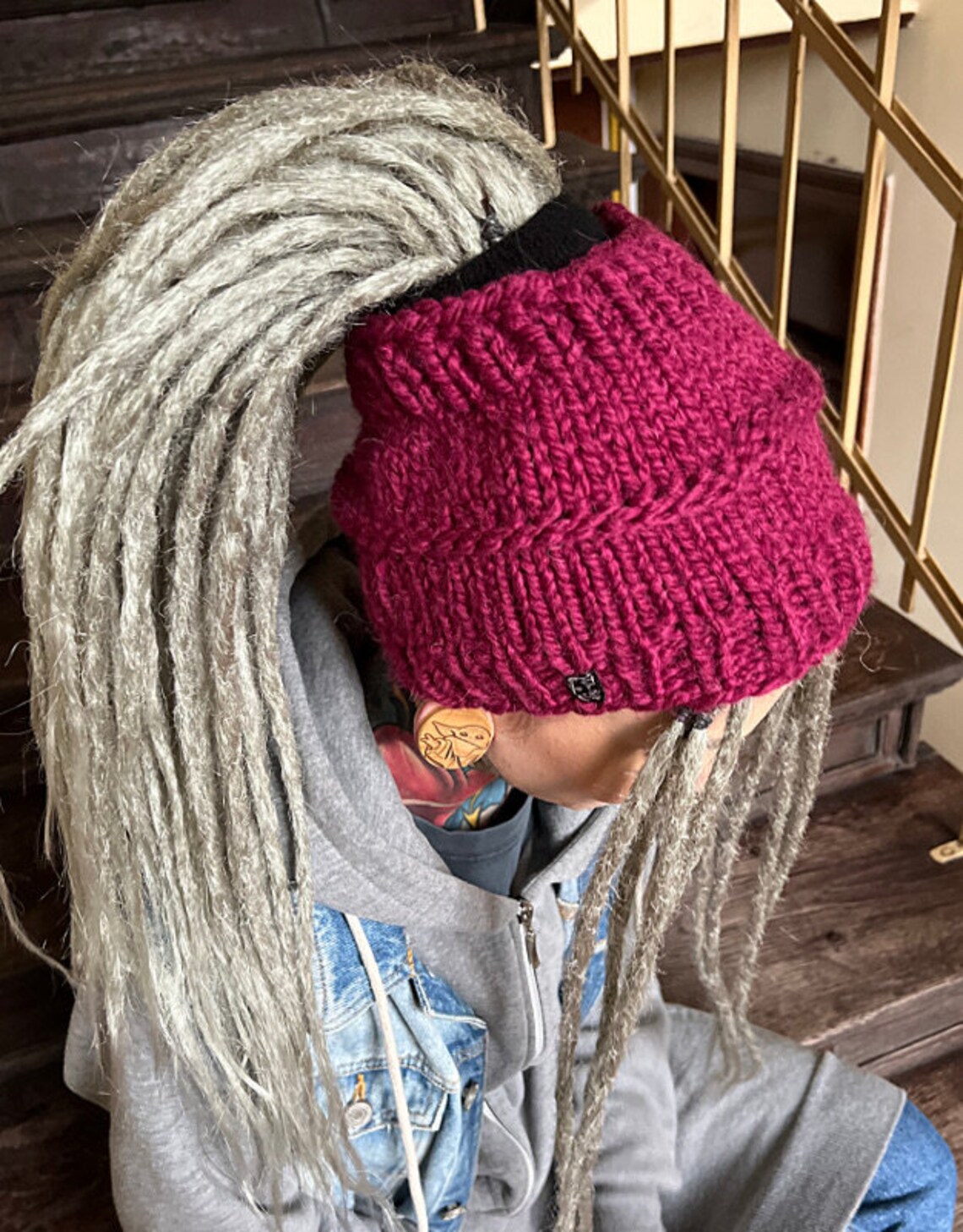 Dreadlocks Band Tube Hat Headband Boho Dreads Turban Beanie Braids Dark ...