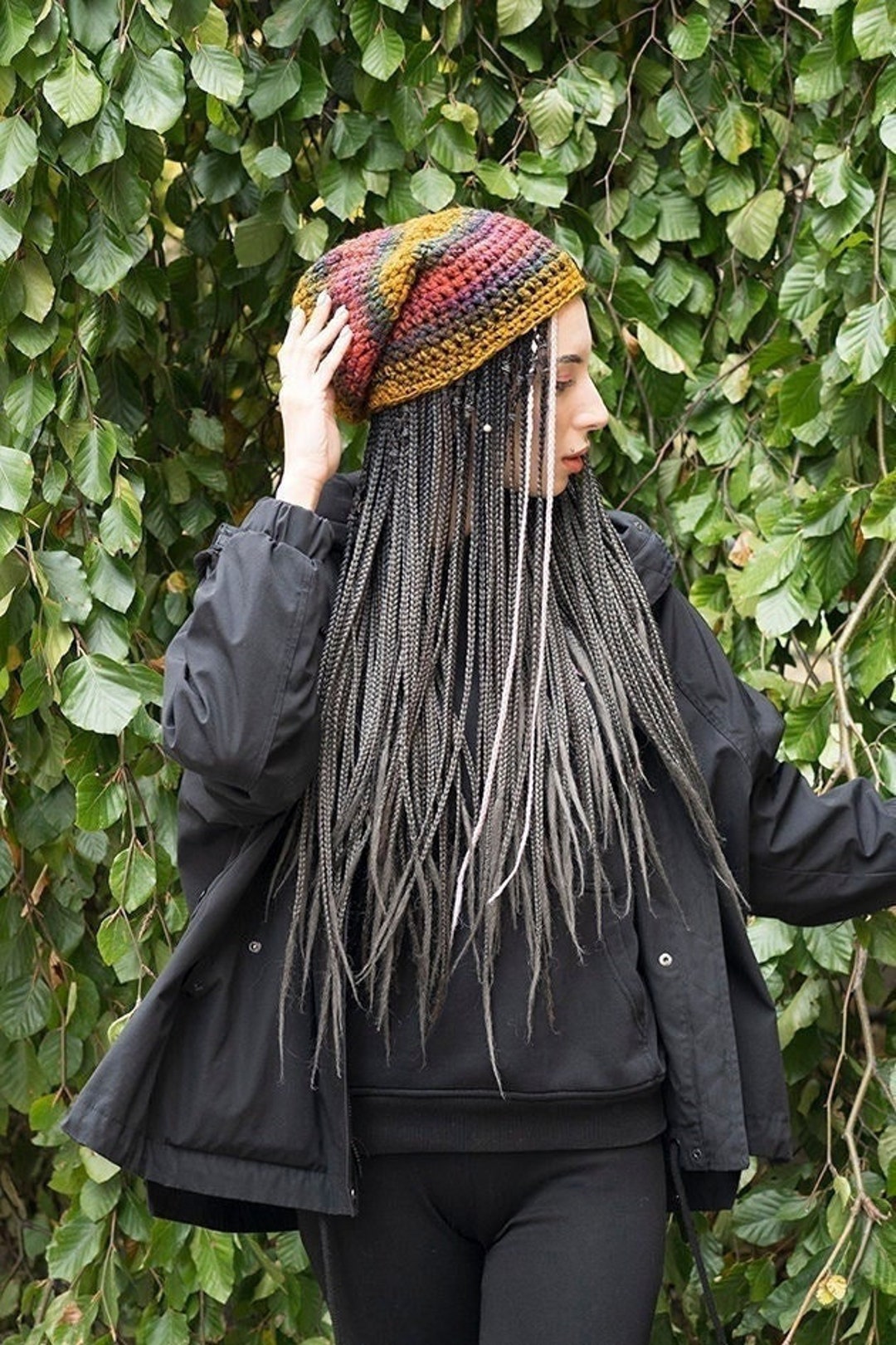 Dreads Braids Boho Rasta Crochet Hat Handmade Yarn Beanie Autumn Colors ...