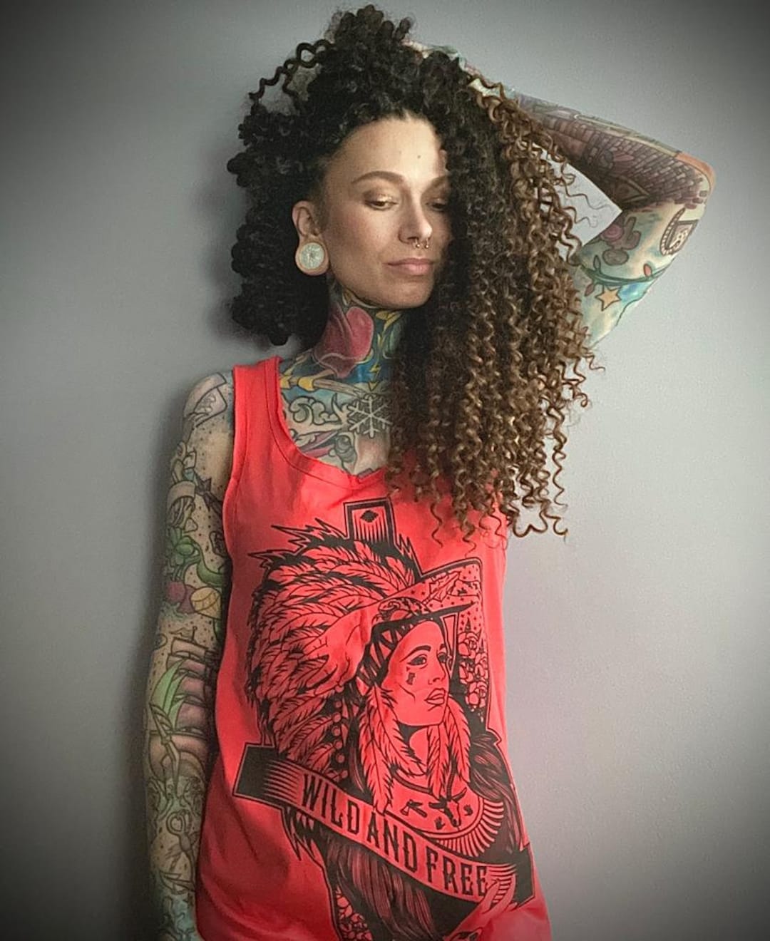 Koral Red Tank Top With Indian Girl / Sleeveless Shirt/ Tattoo Tank Top ...