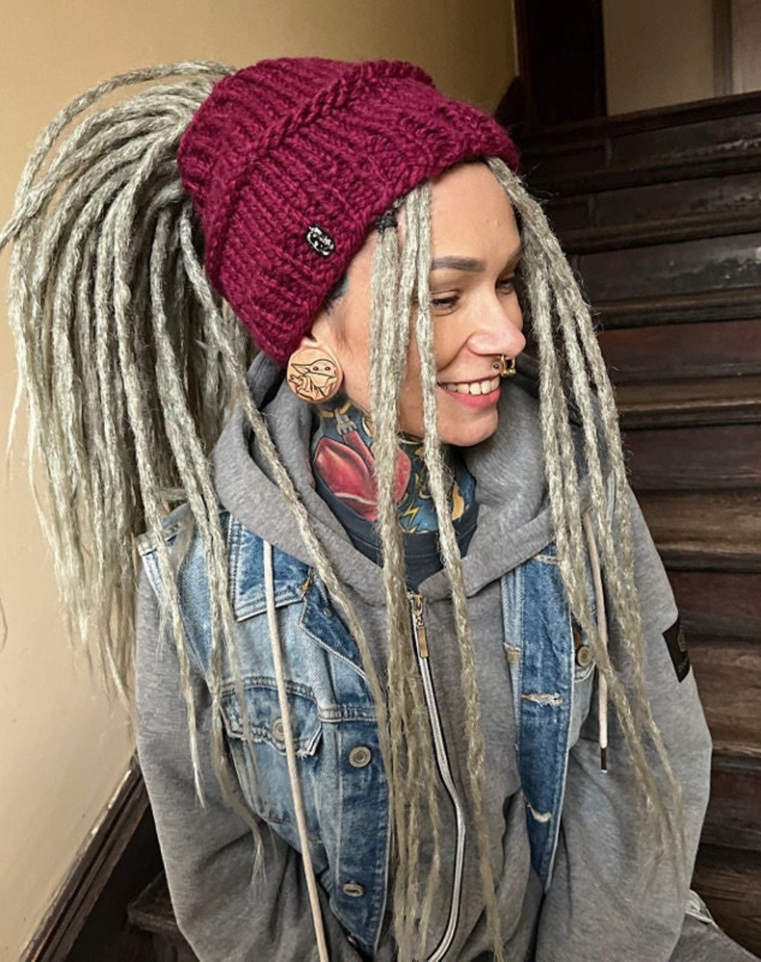 Dreadlocks Band Tube Hat Headband Boho Dreads Turban Beanie Braids Dark ...