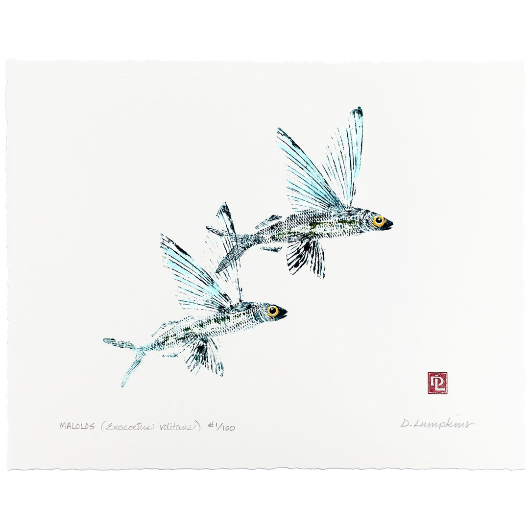 Gyotaku Fish Print - Flying Fish Malolos - Limited Edition Art by Maui ...