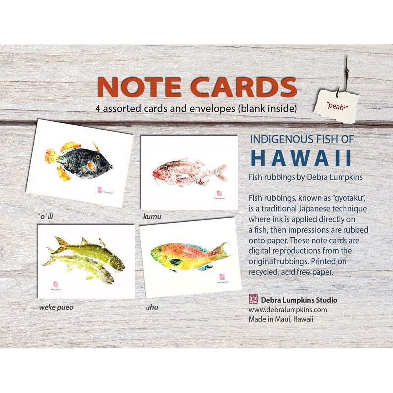 Hawaiian Fish Art Blank Note Cards Set of 4 by Maui Gyotaku Artist ...