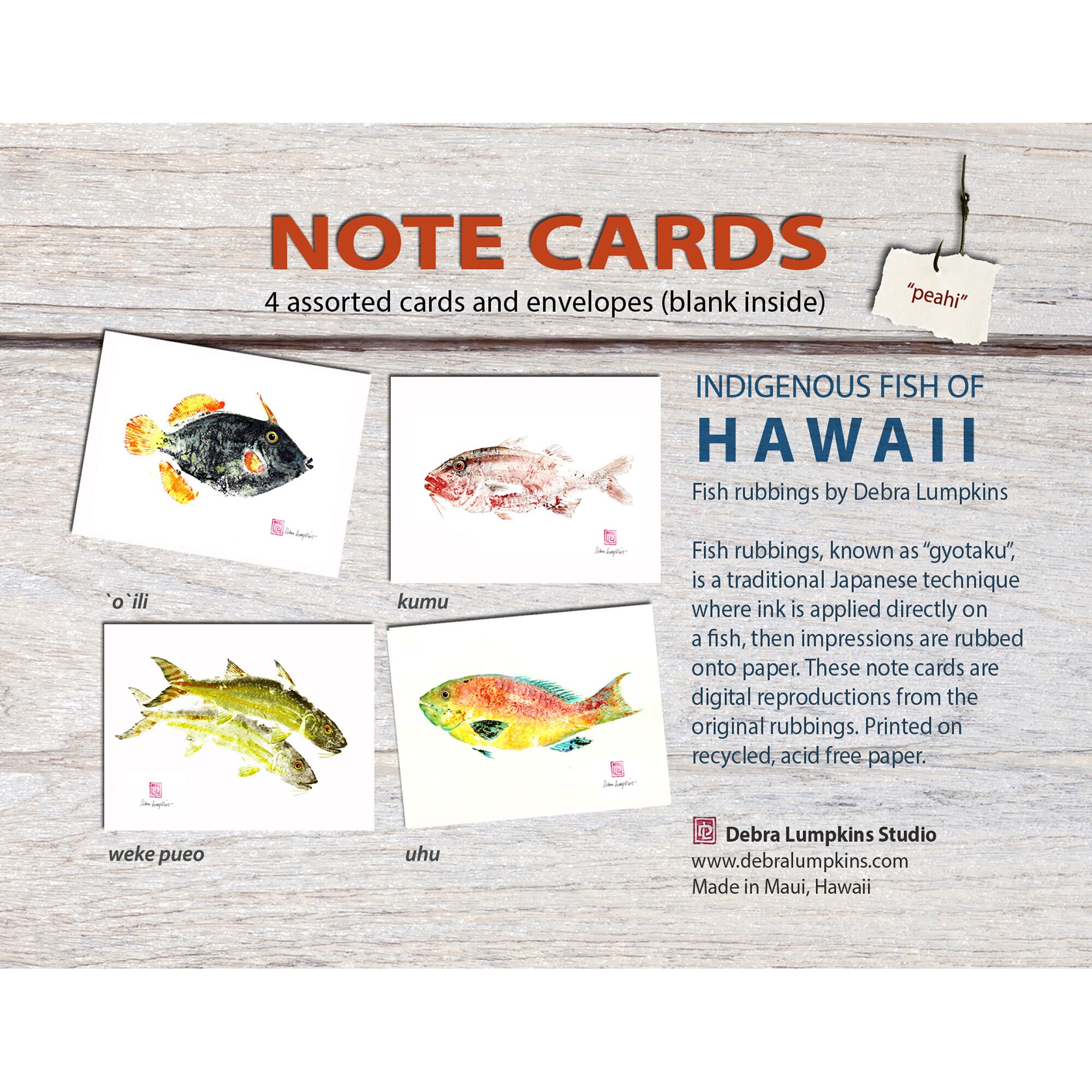Hawaiian Fish Art Blank Note Cards Set of 4 by Maui Gyotaku Artist ...
