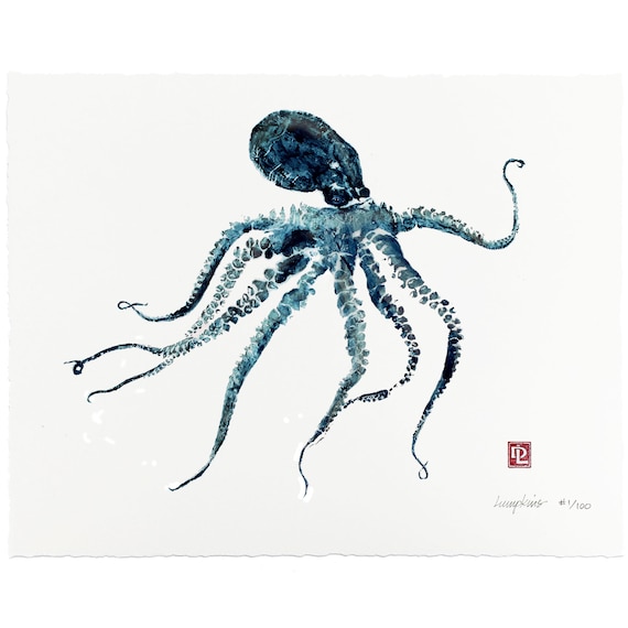 Gyotaku Octopus Art Limited Edition Print by Maui Artist - Etsy