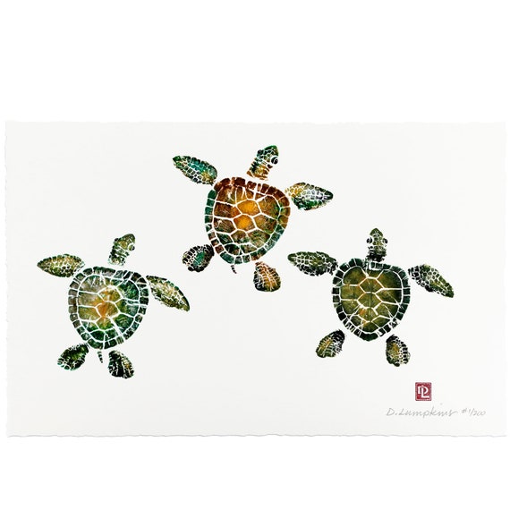 Gyotaku Fish Print Baby Sea Turtles Limited Edition Art by - Etsy