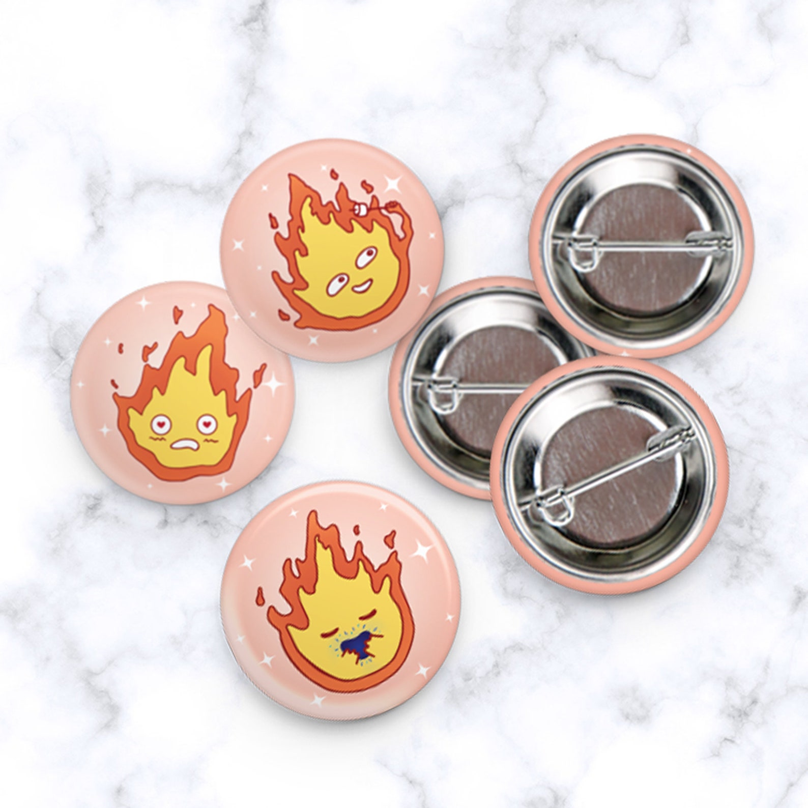 Calcifer Fire Demon Studio Ghibli Pin Button Brooch Badge - Etsy