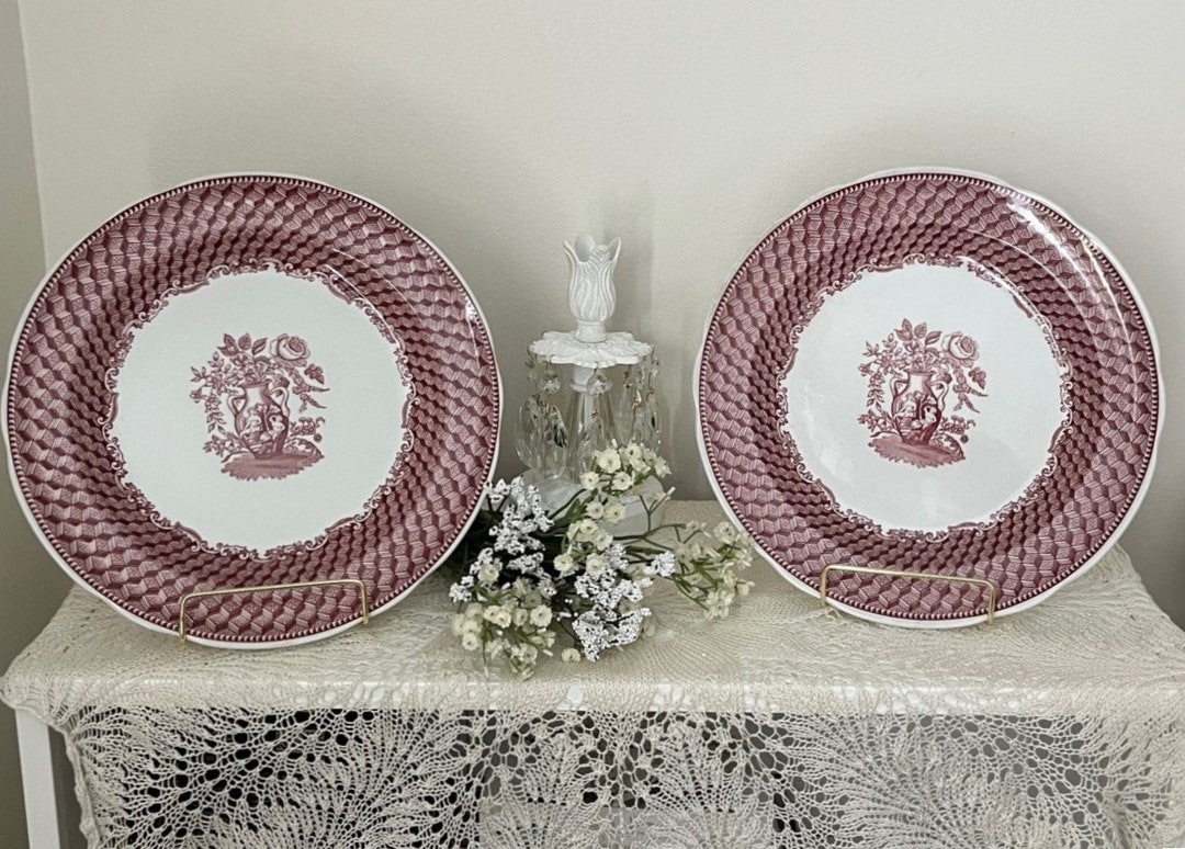 Pair of Spode Portland Vase Dinner Plates Victorian Series, Red White ...