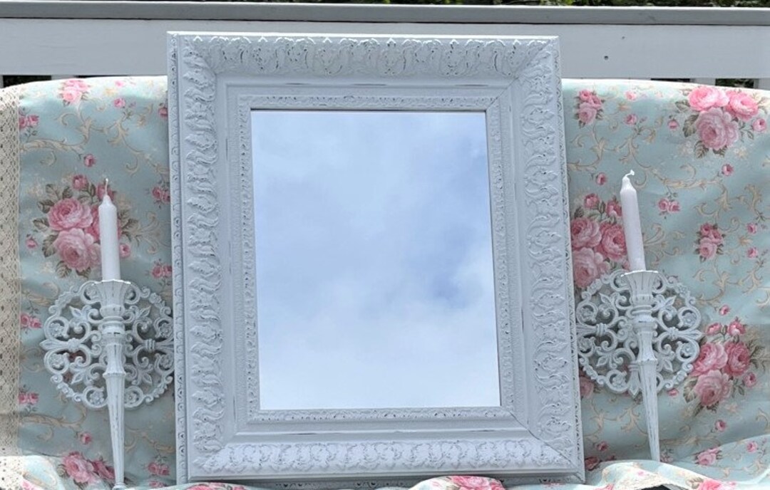 Vintage Ornate White Mirror and Sconce Set Shabby Distressed - Etsy