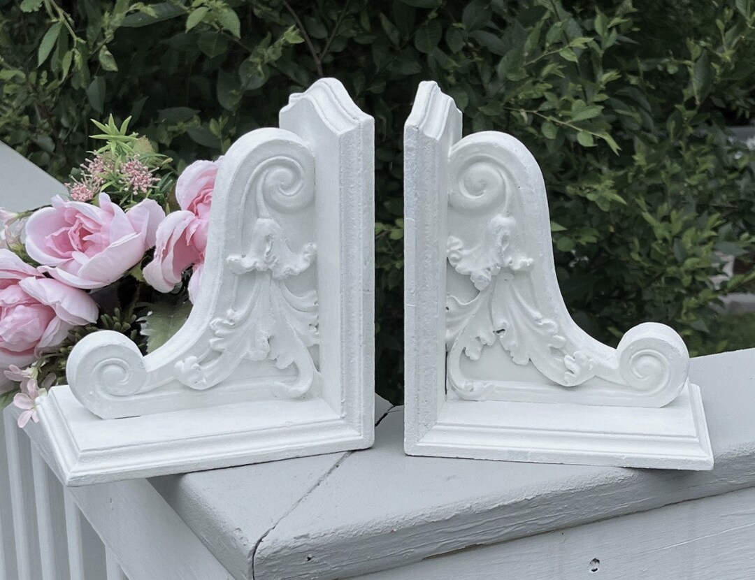 Pair of White Ornate Bookends, Shabby French Style, Faux Wood - Etsy