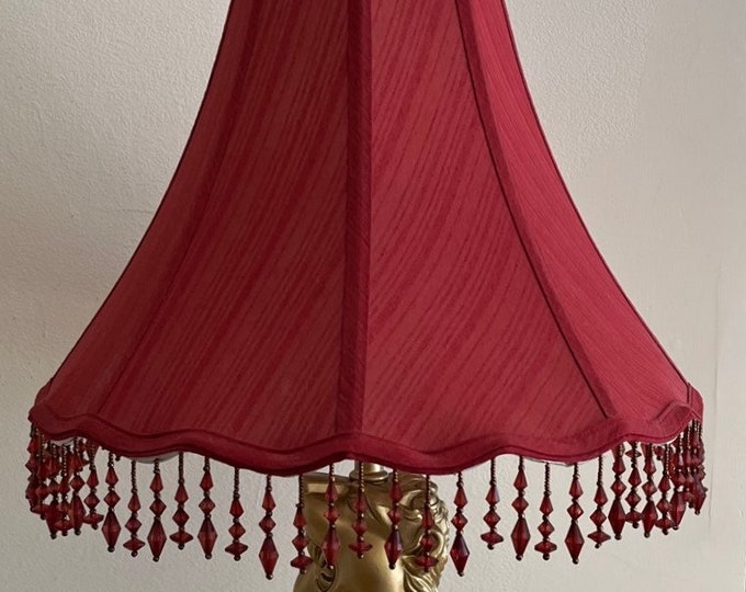 Beautiful Red Victorian Style Lamp Shade With Beaded Fringe Etsy