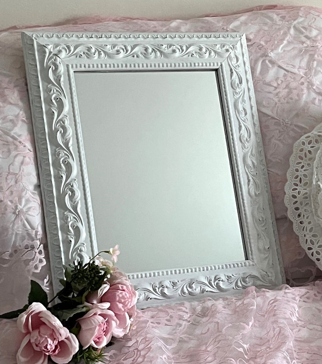 Ornate White Mirror in a Medium Size, Shabby Cottage Wall Mirror - Etsy