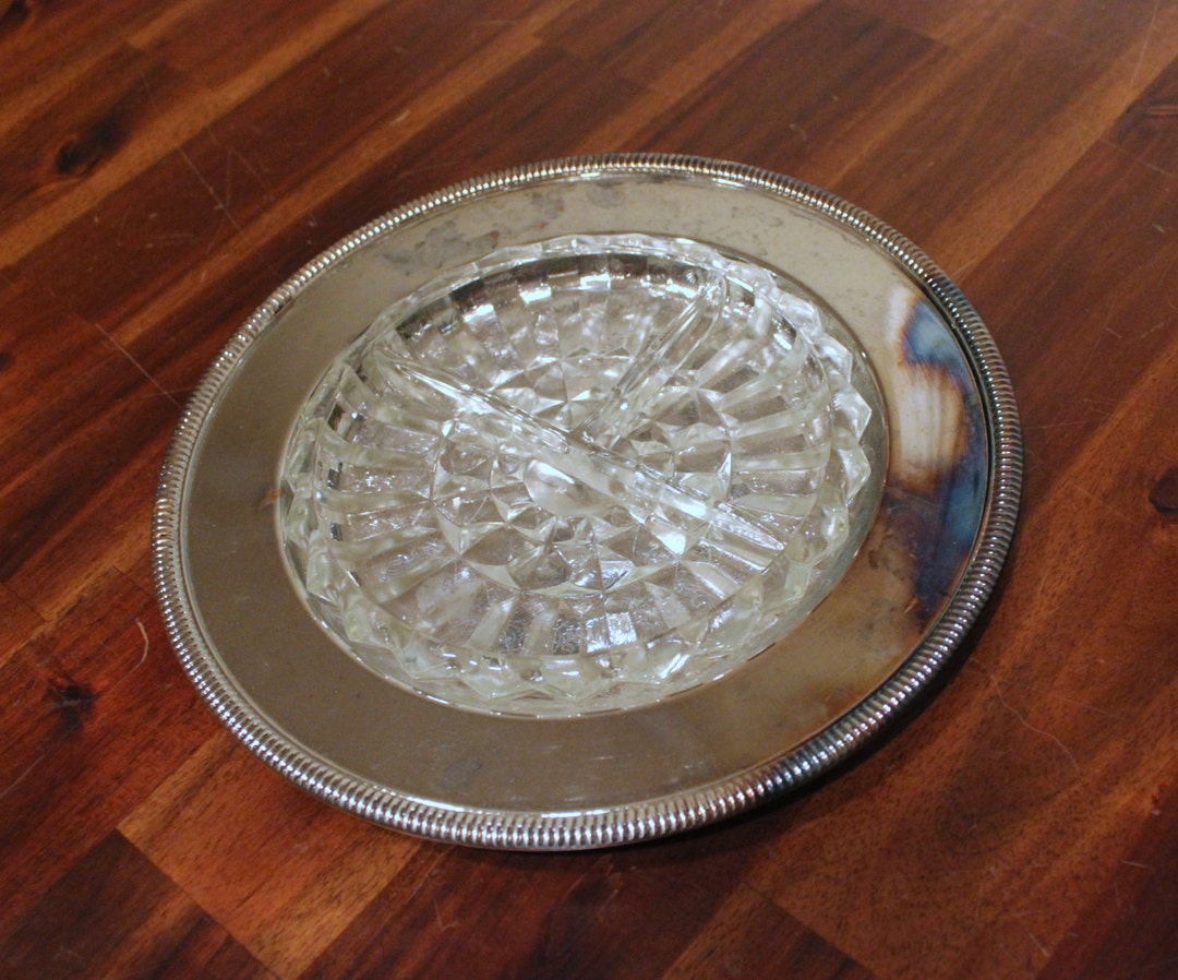 Vintage Silver Plated Tray W/ Glass Relish Tray Divided Dish ...