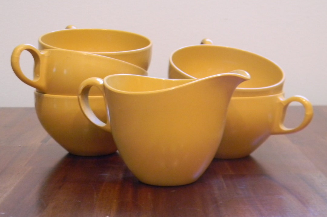 Set of 5 Vintage Oneida Deluxe OD Melamine Teacups With Creamer Harvest ...