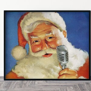 Vintage Singing Santa Claus Christmas Print, Holiday Decor, Karaoke ...