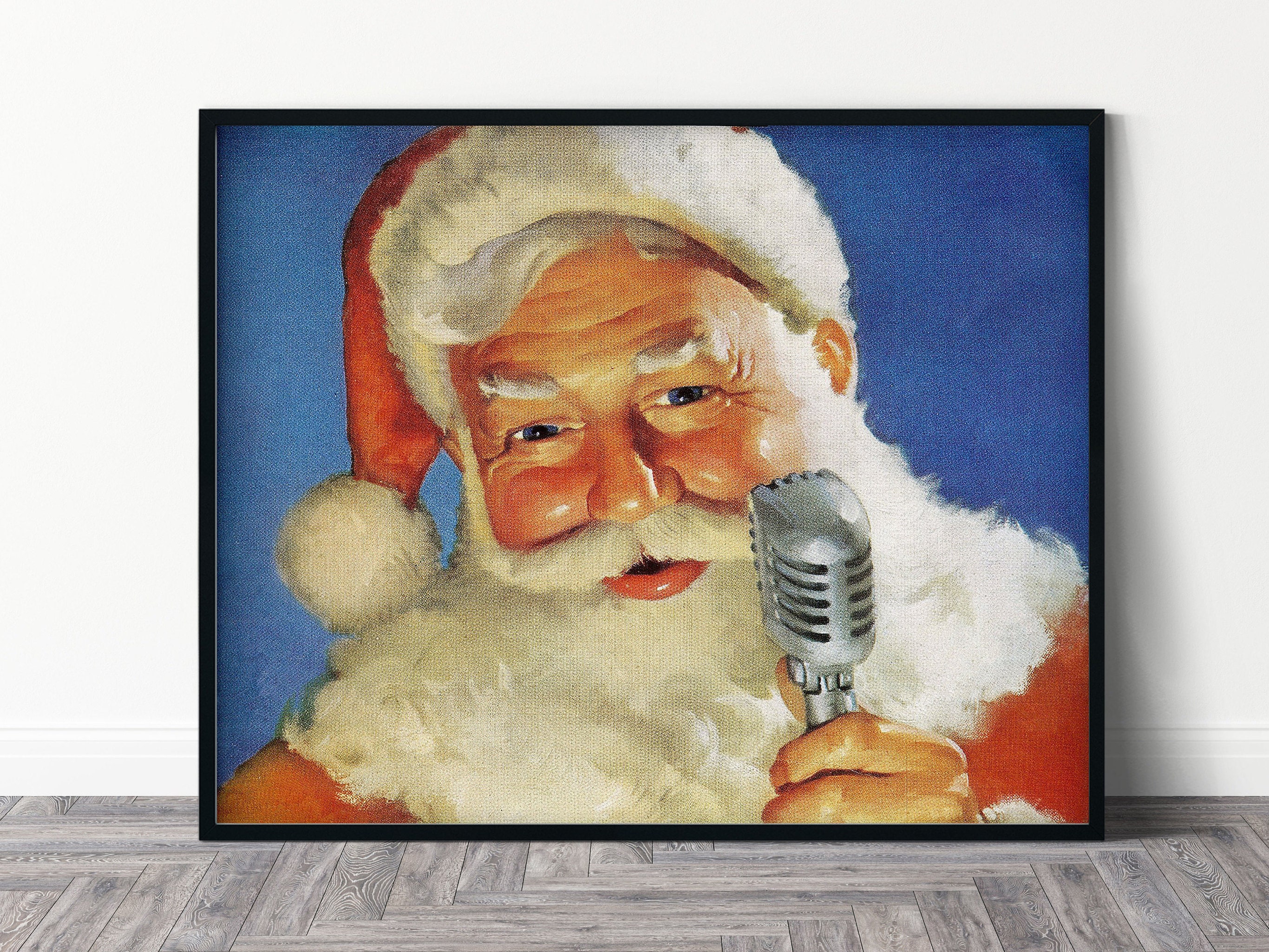 Vintage Singing Santa Claus Christmas Print, Holiday Decor, Karaoke ...